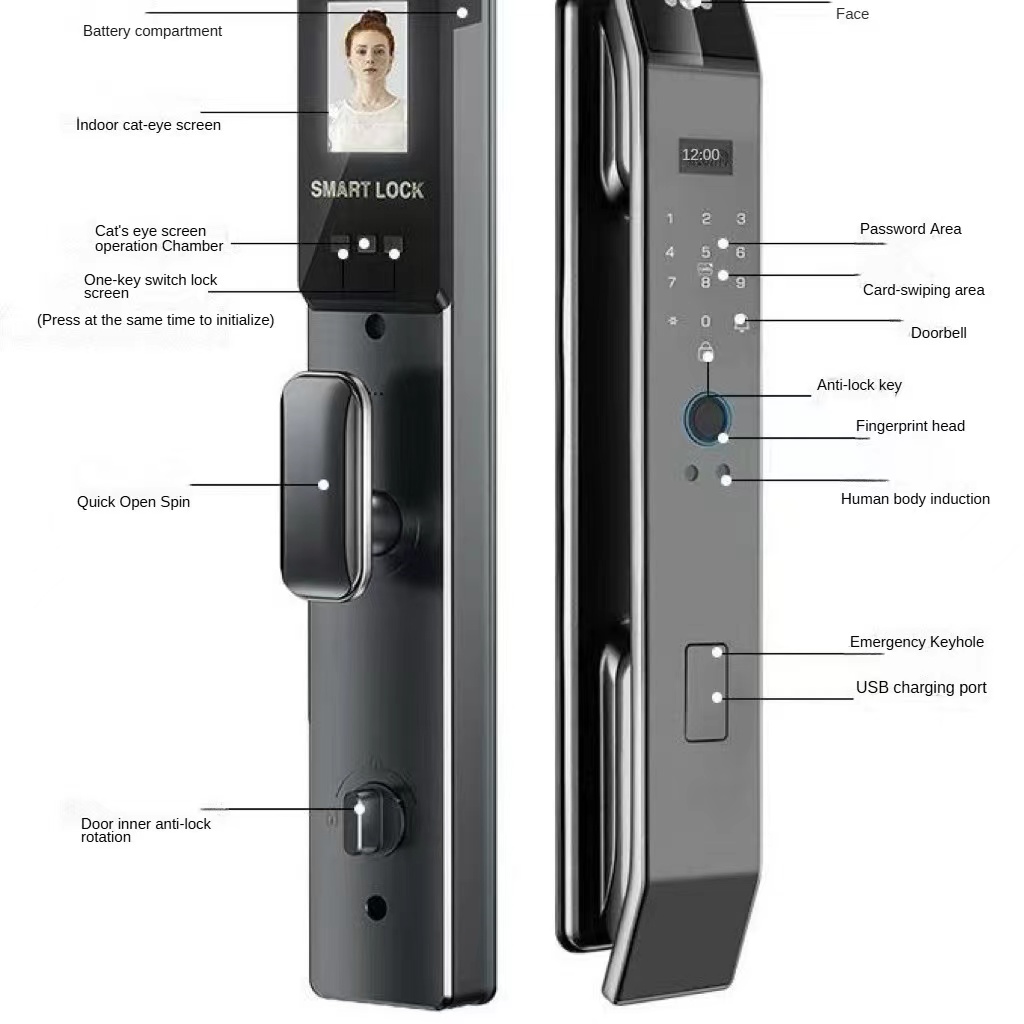 3D Face Recognition 8 in 1 Auto Password Smart Door Lock Fully ...
