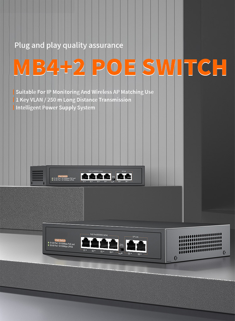 Gigabit POE power supply switch standard 4 port POE switch 48V network ...