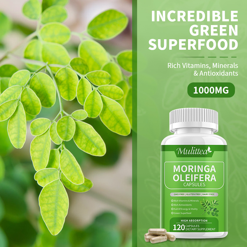 Mulittea Moringa Capsules 1000MG Pure Moringa Leaf Powder Supplement Moringa Leaf, Antioxidants ...