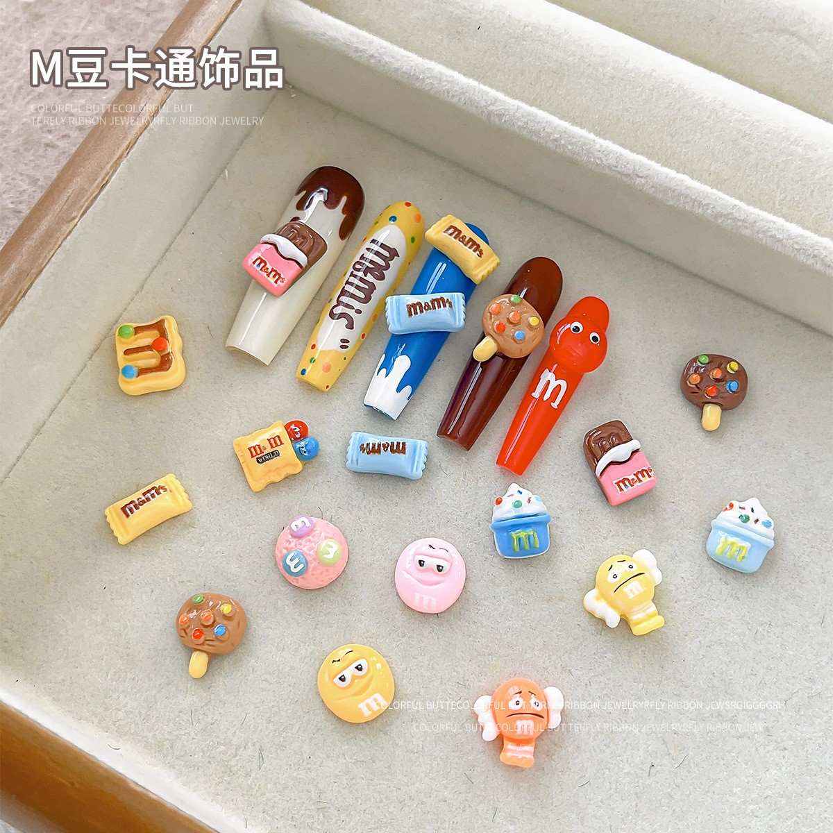 Rou Bao 50pcs Nail Cartoon M Bean Series Candy Biscuit Cake Cute Nails ...