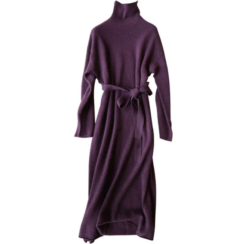 Fashion Women's Maxi Slim Dress Long Sleeve High Round O Neck Plain ...