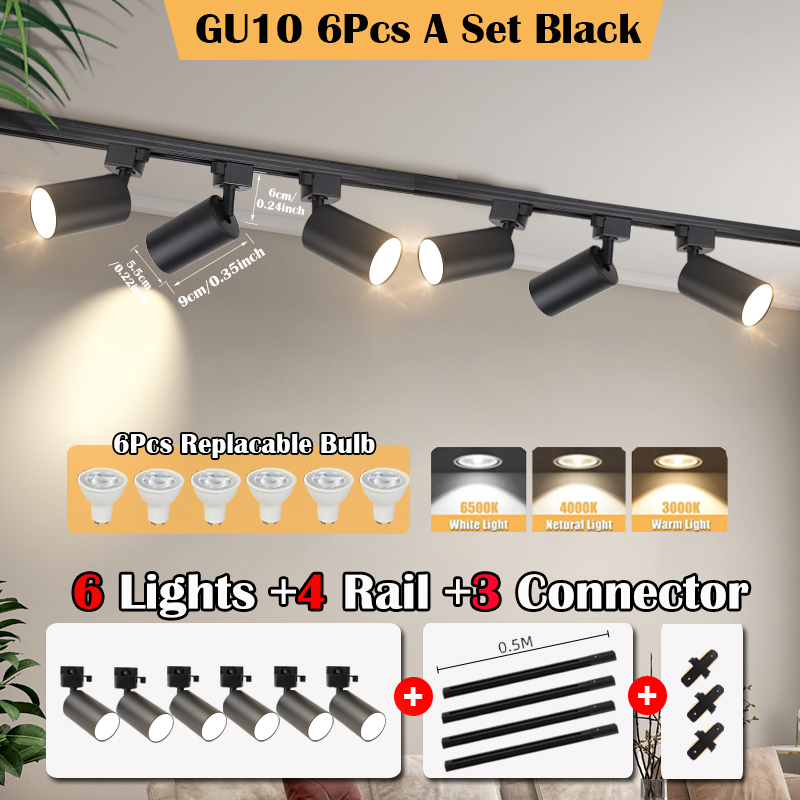 Gu10 Track Light Set Replacable Bulb Led Spot Ceiling Spotlight Linear ...
