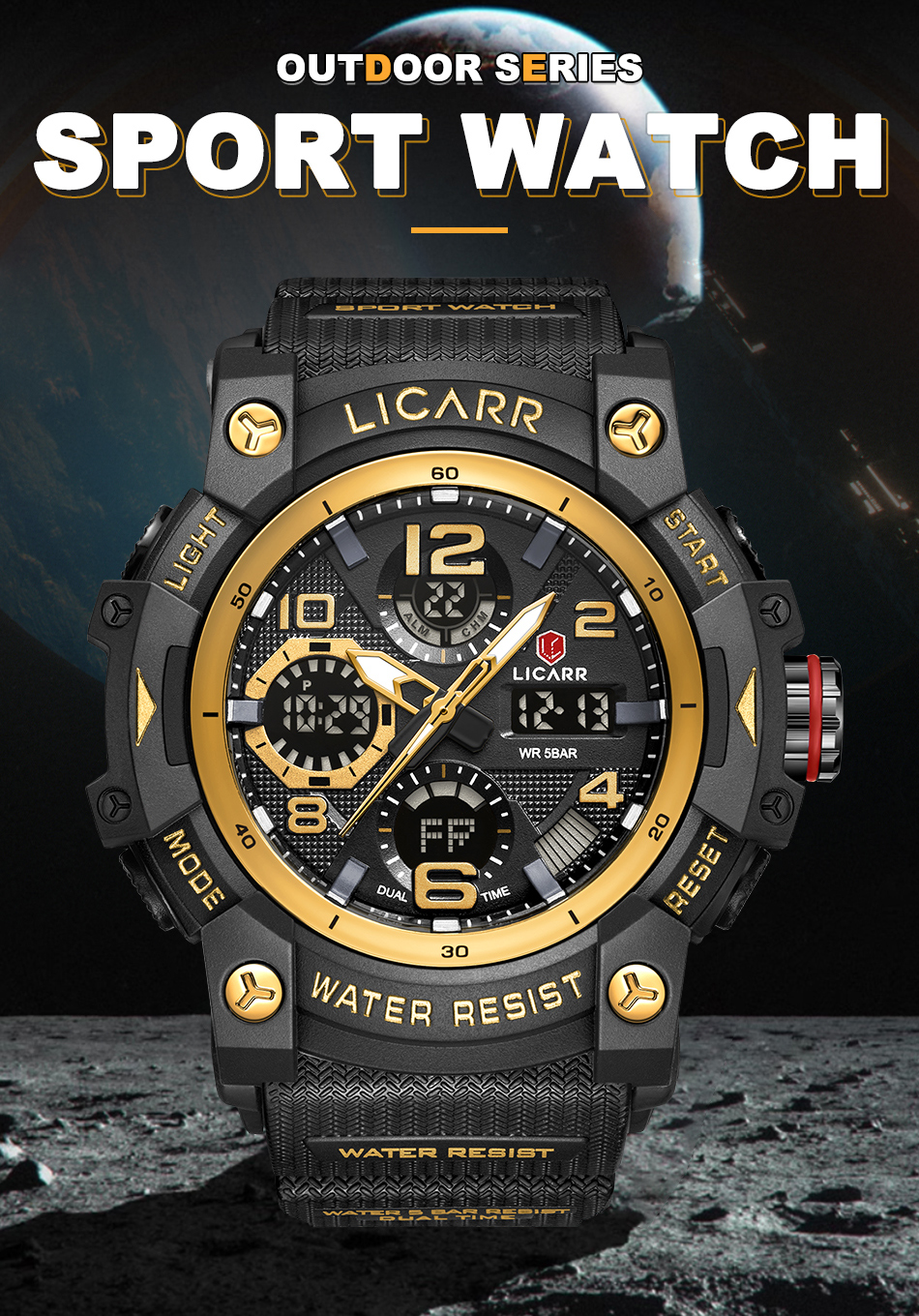 LICARR Top Brand Watch Casual Dual Display Original Trend Waterproof ...