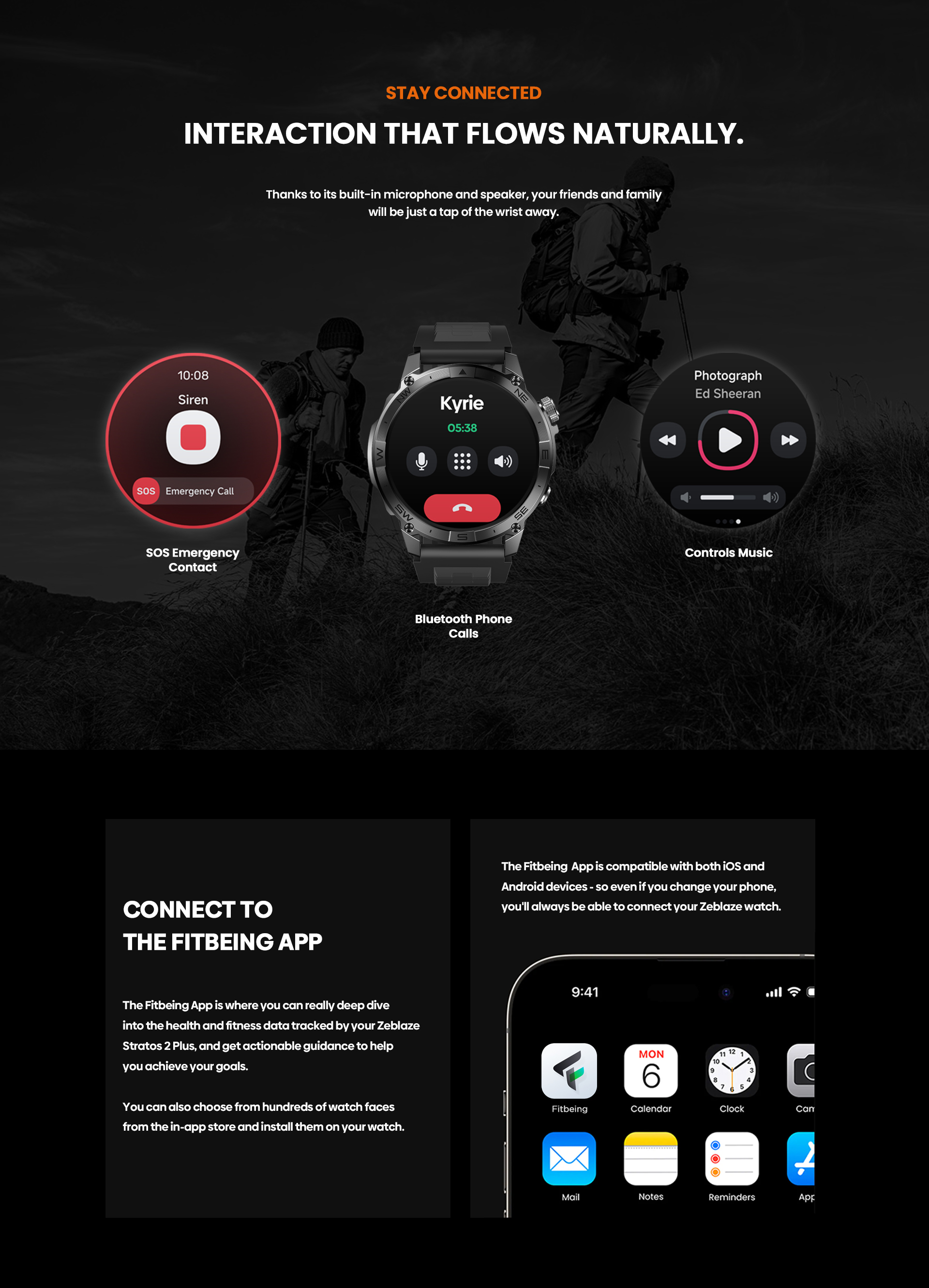 New Zeblaze Stratos 2 Plus GPS Smart Watch 1.43'' AMOLED Display Compass Barometric Altimeter ...