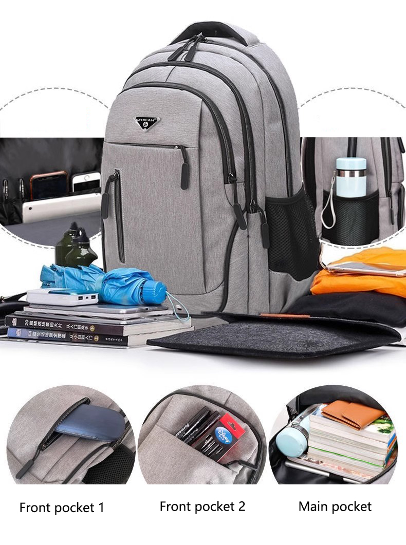 Large Capacity Men Backpack Oxford Gray High College Student School Bag ...