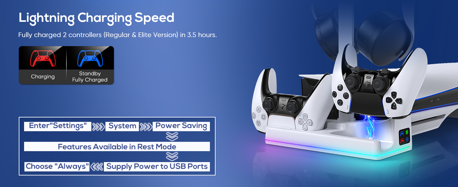 RGB Horizontal Charging Stand & Auto Cooling Fan Station for PS5 Slim ...
