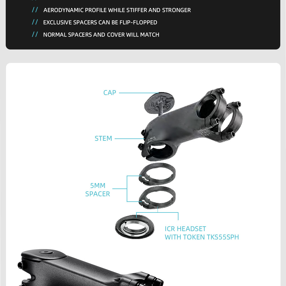 RYET Road Bike Stem with Aero Spacers 3D Forged Racing Bicycle Stem -10 ...