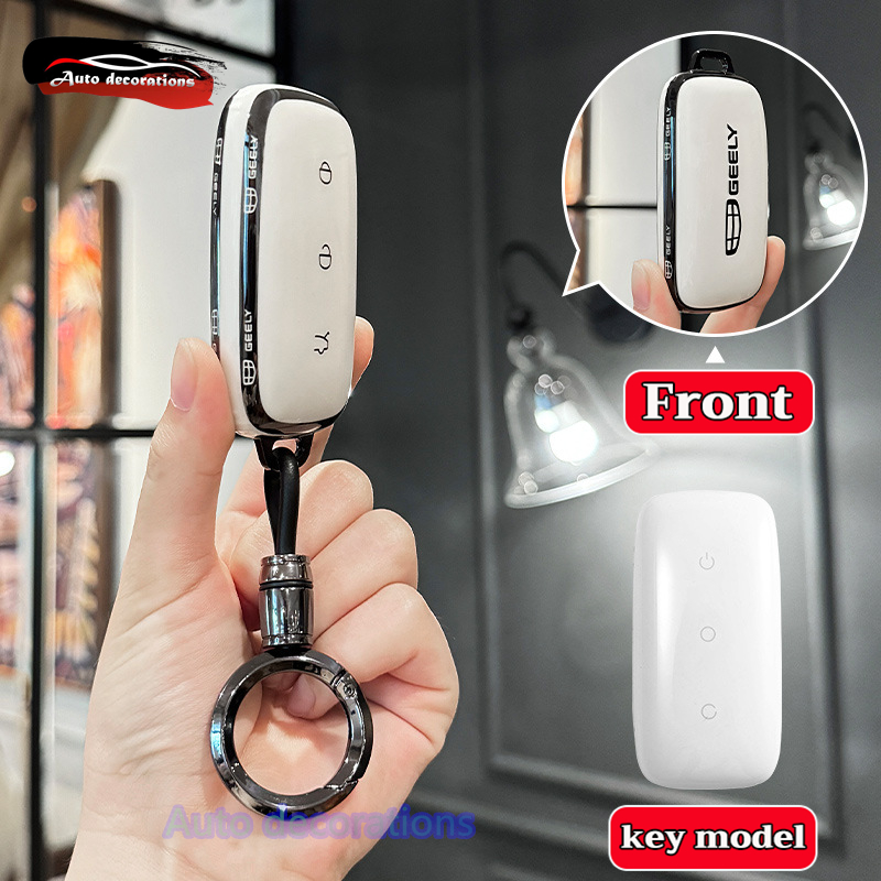 GEELY EX5 smart car key case White shell black edge keychain GEELY EX5 ...