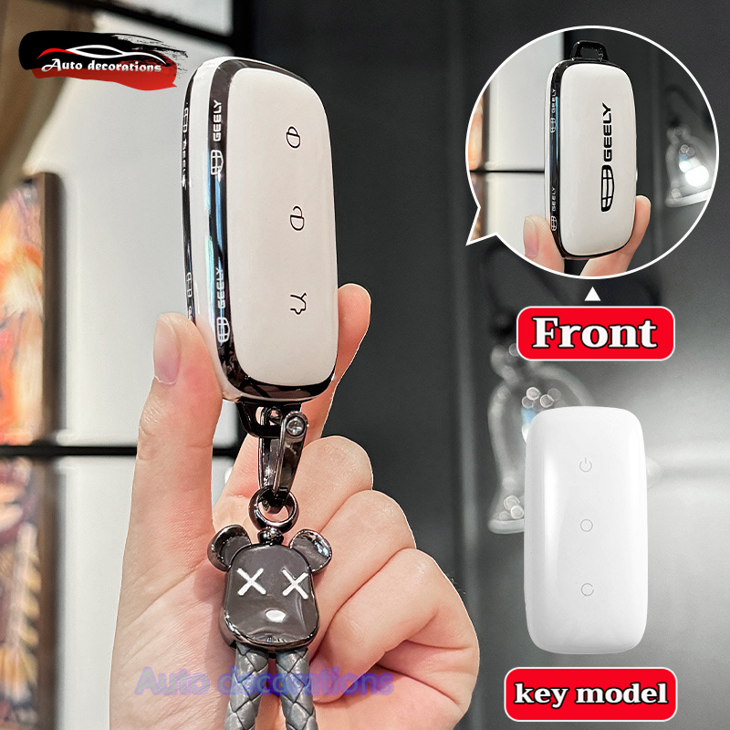 GEELY EX5 smart car key case White shell black edge keychain GEELY EX5 ...