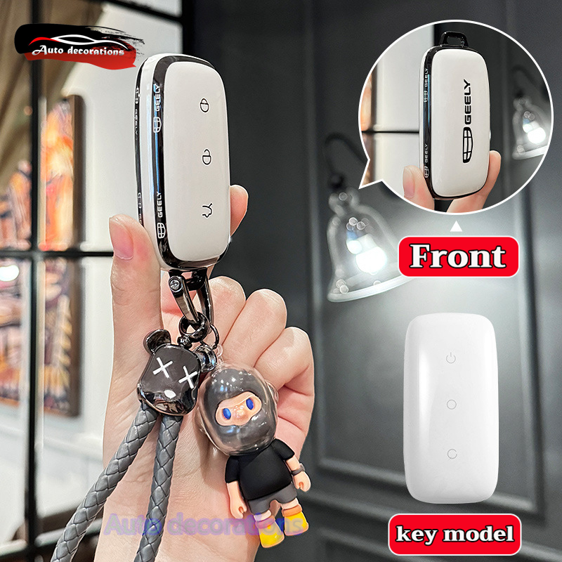 GEELY EX5 smart car key case White shell black edge keychain GEELY EX5 ...