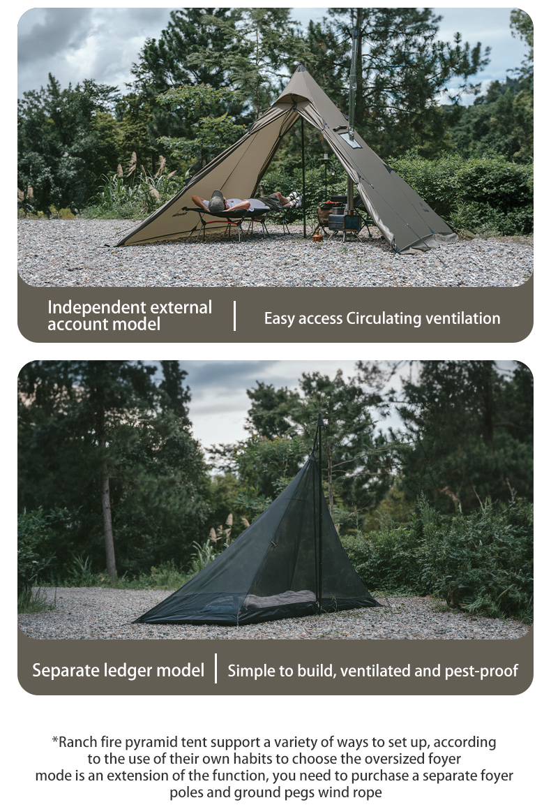 Naturehike Pyramid Tent Ranches Fire Tent 210T Fire Retardant Camping ...