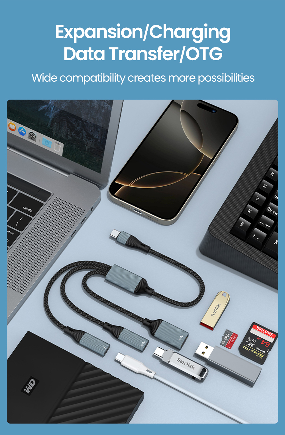 Elough Multi-interface Type C Male to Multi Type-C/USB Ports Transfer ...