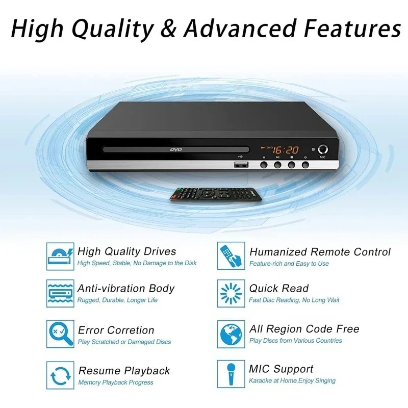 DVD Player 110V-240V USB Multiple Playback ADH Multifunctional Player ...