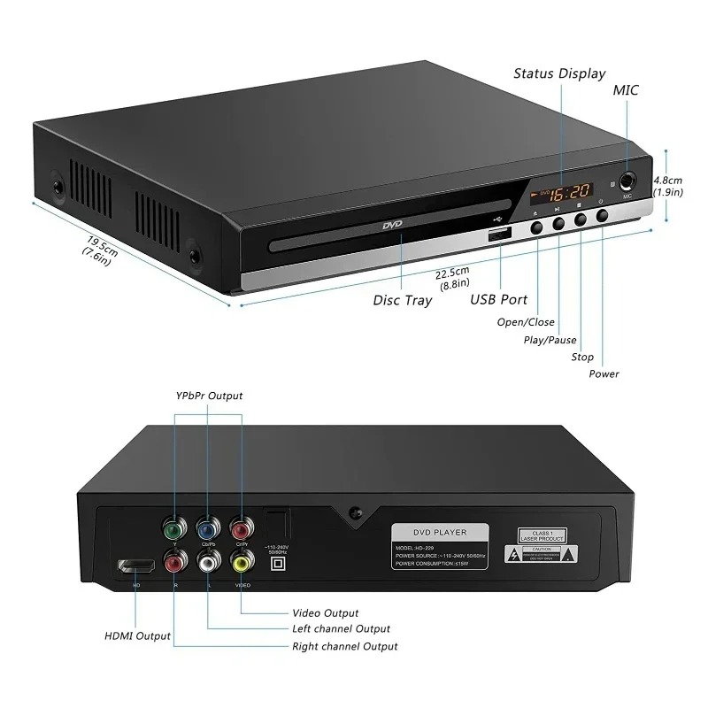 DVD Player 110V-240V USB Multiple Playback ADH Multifunctional Player ...