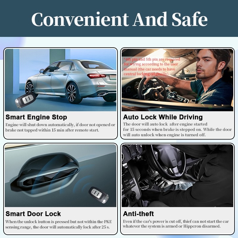 Engine start alarm system Car Alarm Remote Control push one-button ...