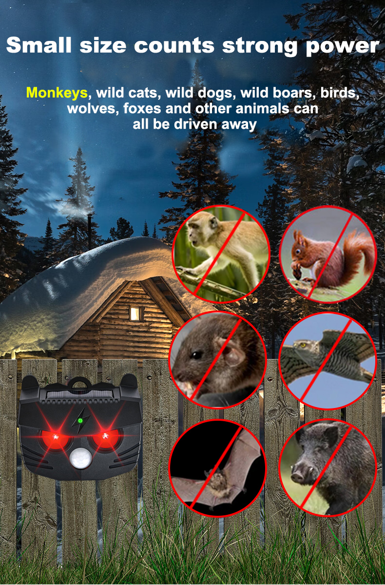 【Malaysia Spot】Solar Monkey Repellent Ultrasonic PIR Sensor-Controlled ...