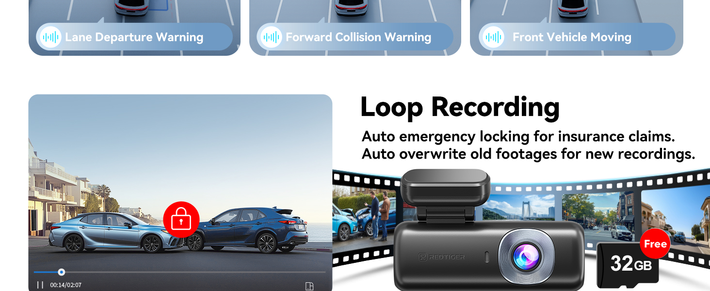 REDTIGER F9 LITE 4K Mini Dash Cam Front,ADAS,Built-in WiFi GPS,G-Sensor ...