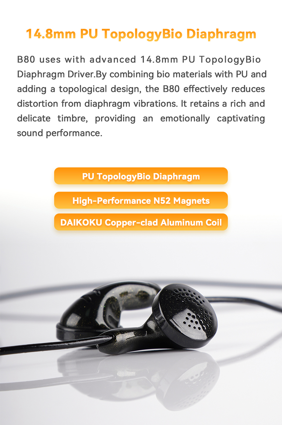 NiceHCK B80 HiFi Earbud 14.8mm PU TopologyBio Diaphragm Dynamic Bright ...