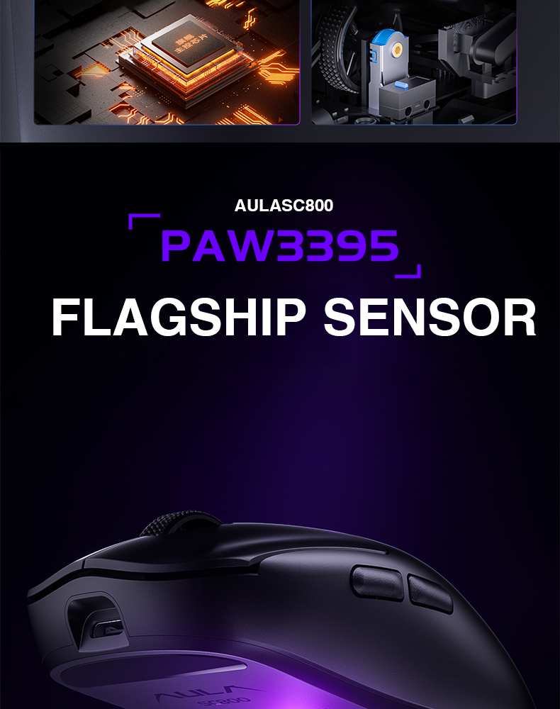 AULA SC800 Gaming Mouse Dual-mode Connect USB-C/2.4G Lightweight 37g PAW3395 250mAh Battery ...