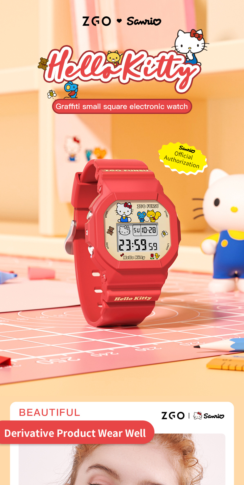 ZGO x Sanrio HelloKitty Digital Watch For Kids Girls Boys Cute Niche ...