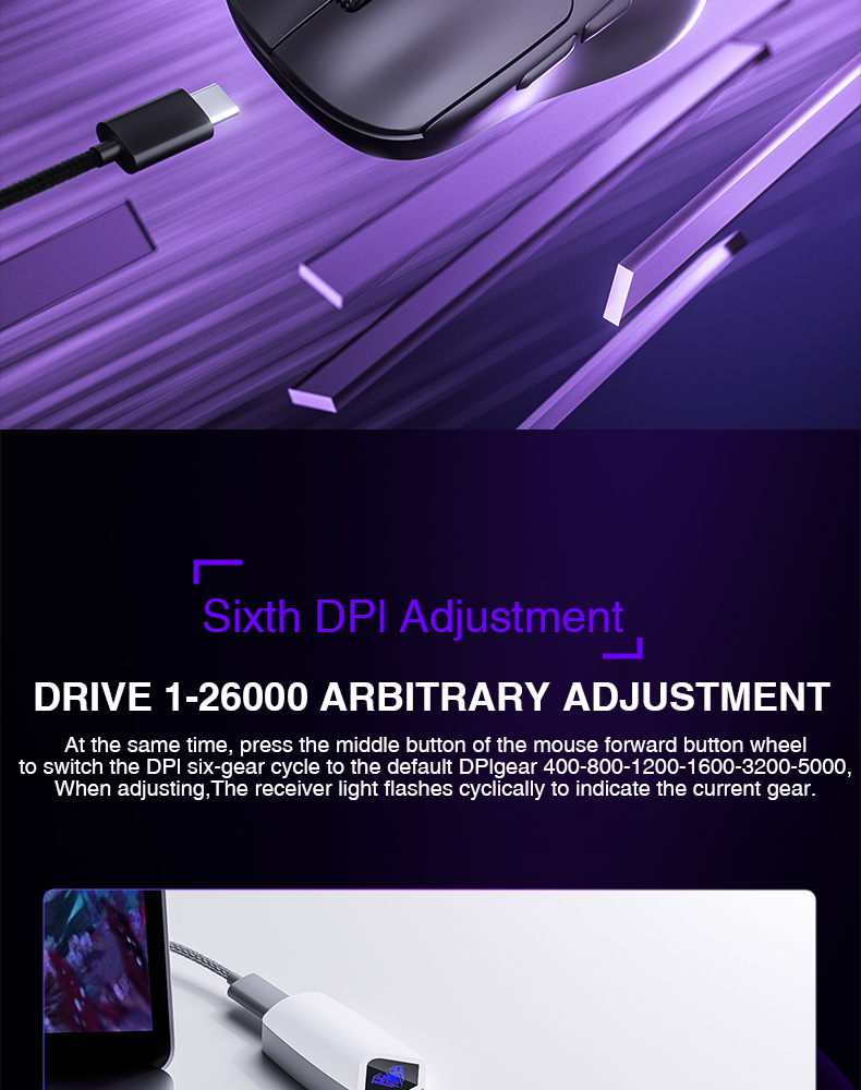 AULA SC800 Gaming Mouse Dual-mode Connect USB-C/2.4G Lightweight 37g ...