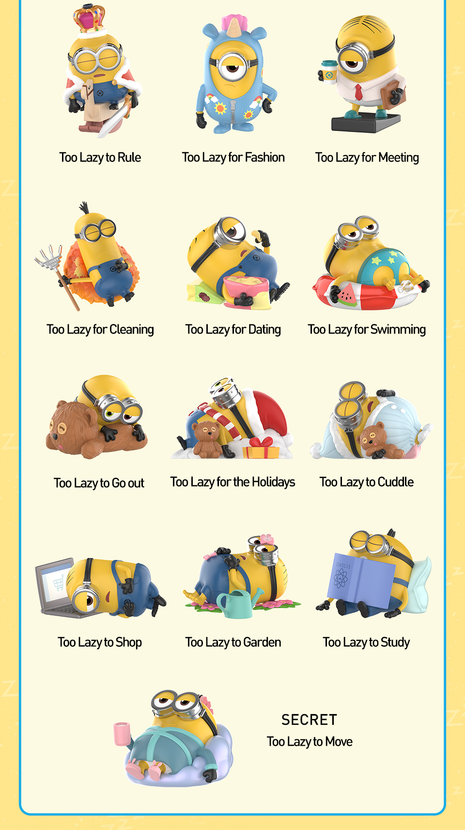 POP MART Minions Lazy Every Day Series Figures Blind Box Action Toys ...