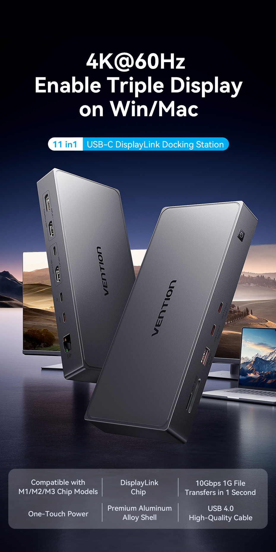 Vention 11 IN 1 USB C HUB Docking Station Monitor Dock USB 3.2 10Gbps ...