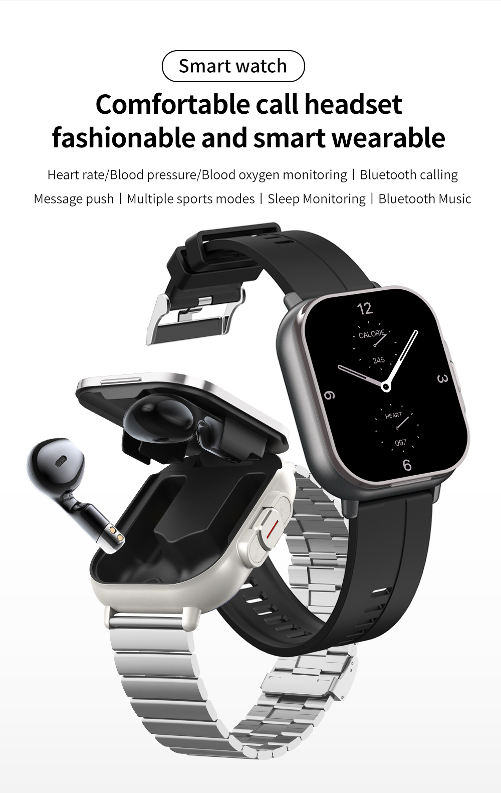 TWS 2 In 1 Smart Sports Watch Wireless Bluetooth Headset Calling Health ...