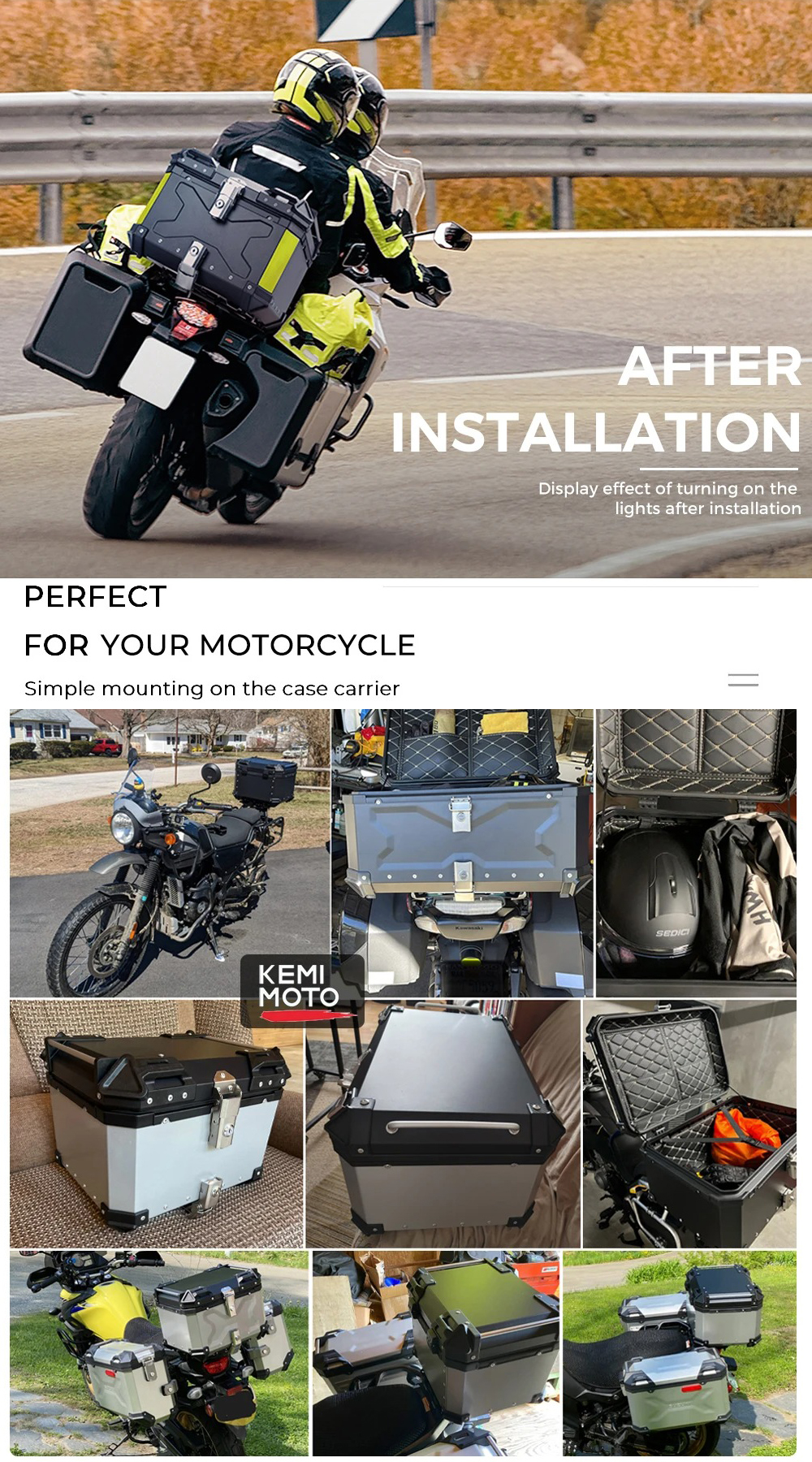 Aluminium top box 45/57/65L Motorcycle Box moto with Universal Base ...