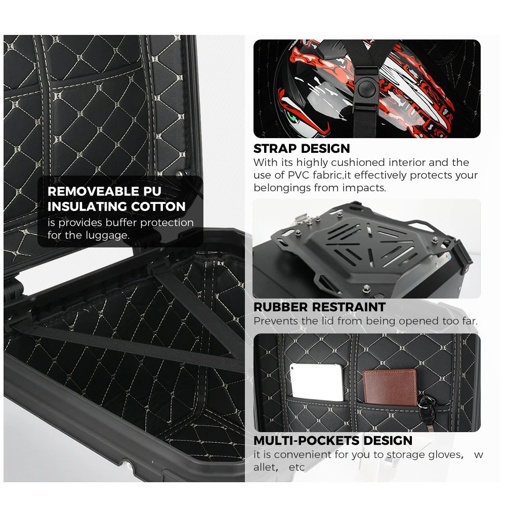 Aluminium top box 45/57/65L Motorcycle Box moto with Universal Base ...