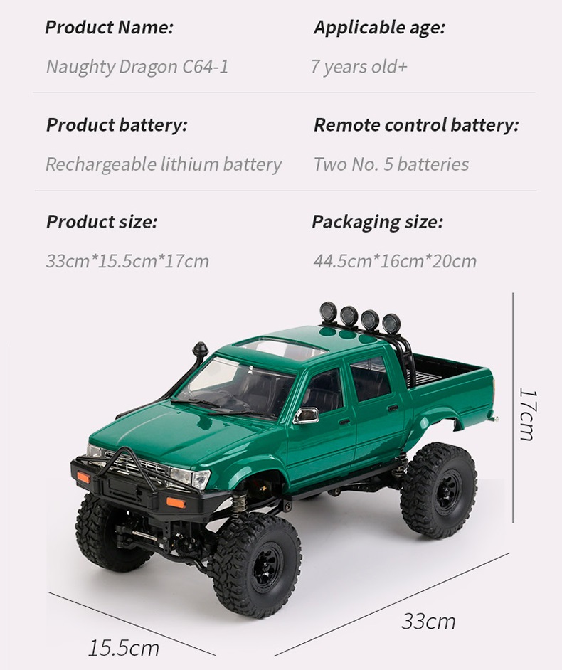 【Dark Green】WPL C64-1 RC CAR 1/16 2.4G Full Scale 4WD Adults Climbing ...