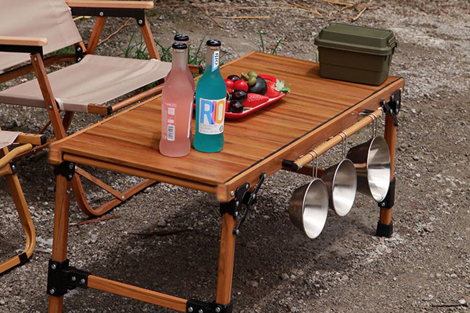 IGT Folding Camping Table Aluminum Table Wood Grain Genuine Wooden ...