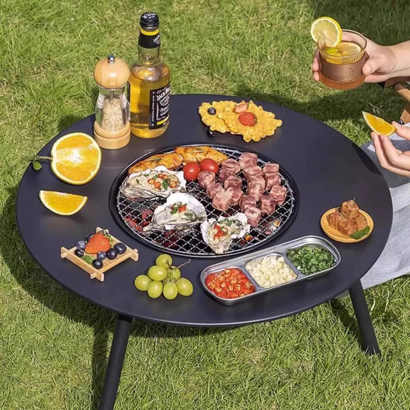 Folding Barbecue Round Table Charcoal BBQ Grill Barbecue Table Garden ...