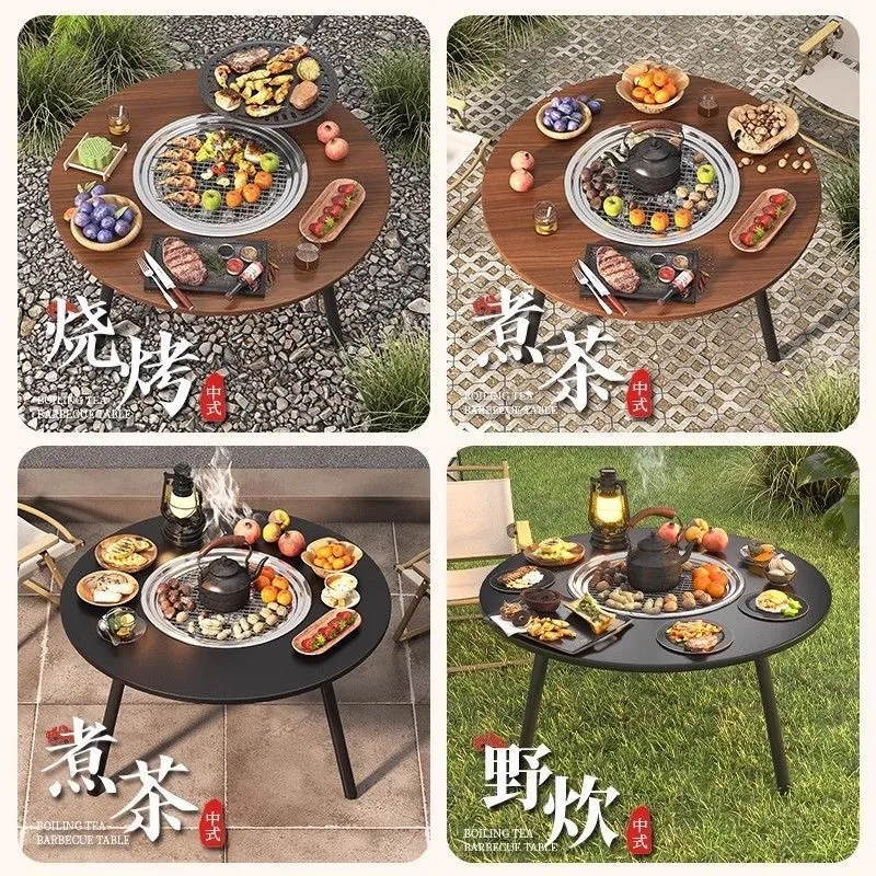 Folding Barbecue Round Table Charcoal BBQ Grill Barbecue Table Garden ...