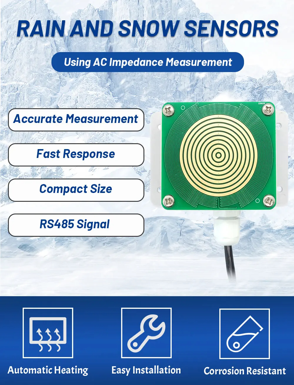 Rain and Snow Sensor Transmitter IP65 Output RS485 0-2V 0-5V 0-10V 4-20mA Weather Induction ...
