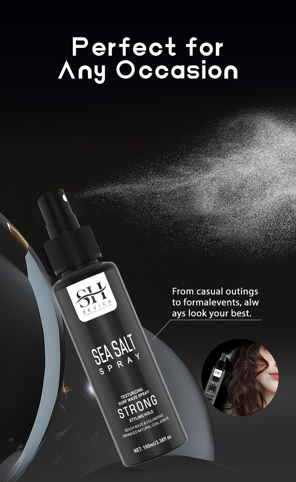 SEVICH Sea Salt Spray 100ML + Rambut Holding Spray 100ML Set Volumizing ...