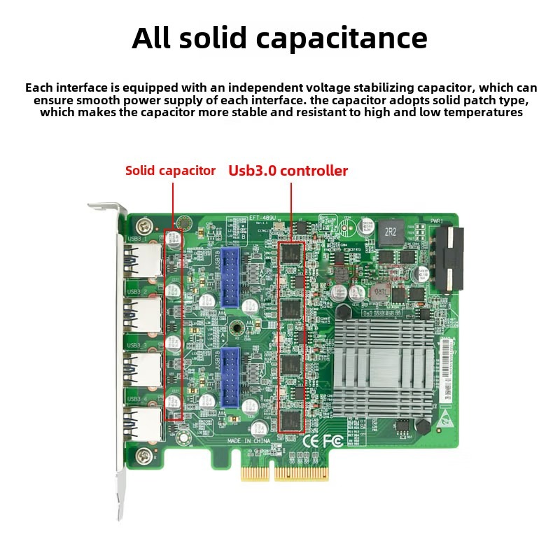Eft-489u Extension Card PCI-E to 4 Port USB3.0 Type A High Speed 5.0 ...