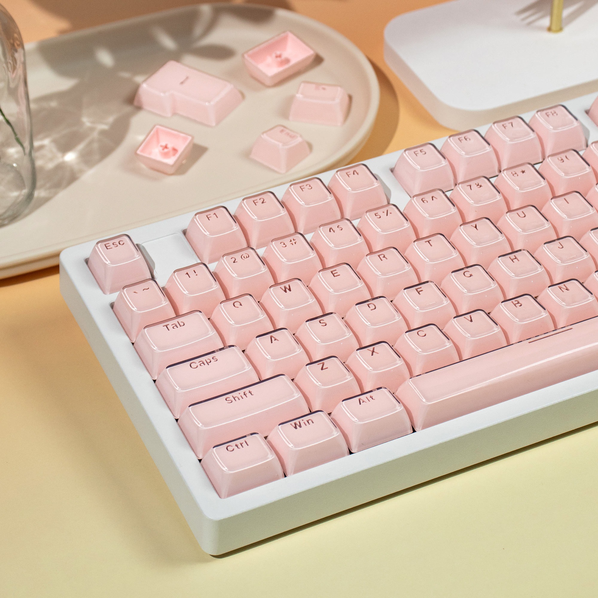-LW- White Pink Blue ABS Crystal Jelly Keycaps MDA Profile Mechanical ...