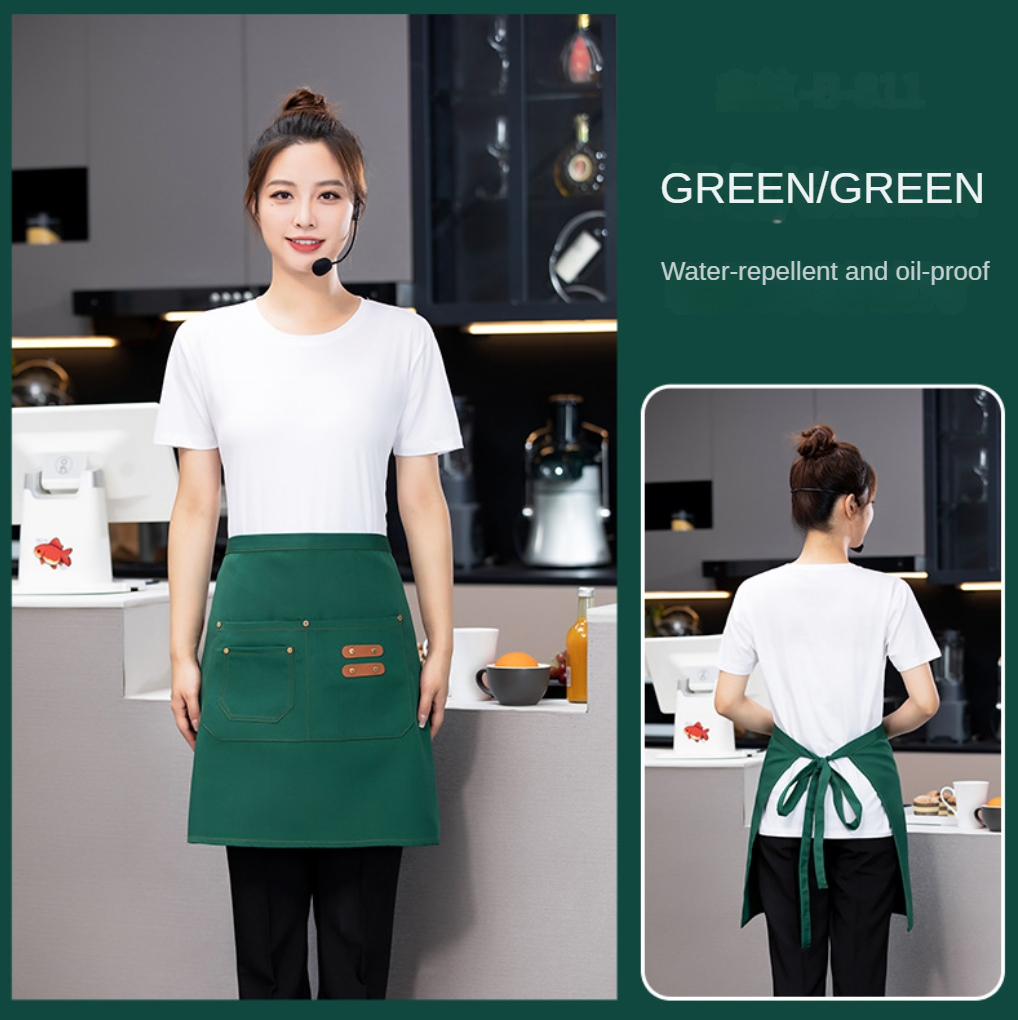 Ready Stock Green apron for women customized logo printing restaurant ...