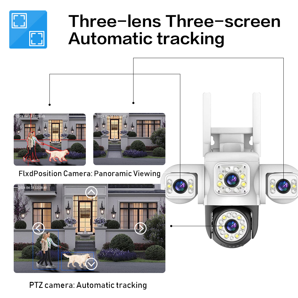 LLSEE YOOSEE three lens 12MP 6K monitor wireless WIFI outdoor camera ...