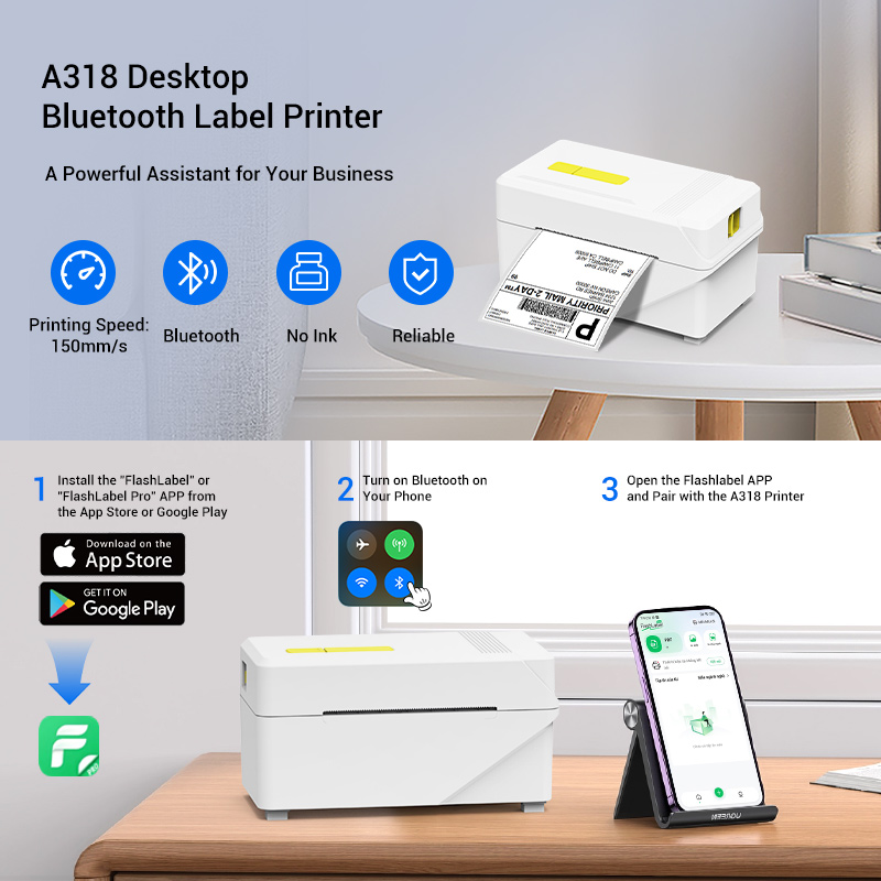 FlashLabel Thermal Printer Bluetooth(Not A6 or 4-inch Compatible ...