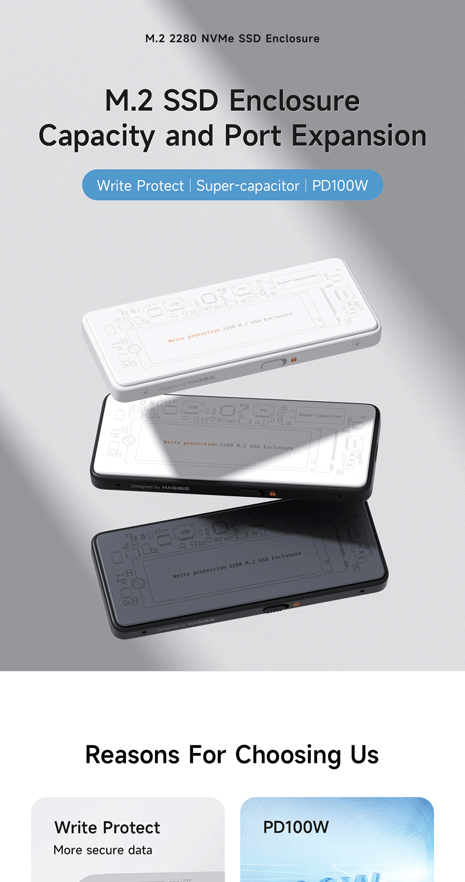 HAGiBiS USB C 3.2 Gen2 M.2 NVMe SSD Enclosure With PD USB 2.0 (100W ...
