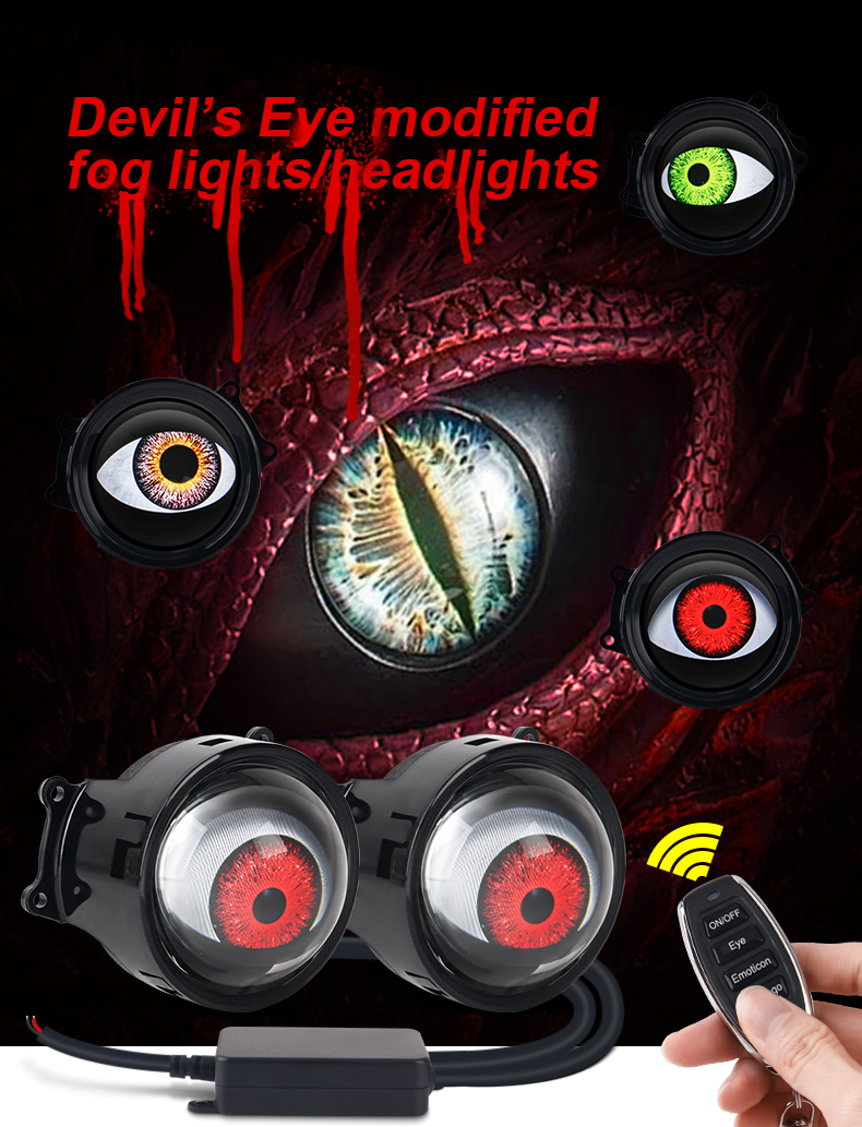 12V Remote Control 3D Eyes Dynamic Devil Eyes LED Car Lights 3 Inch ...