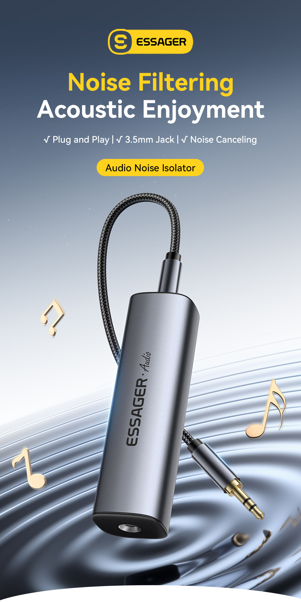 Essager 3.5MM AUX Audio Ground Isolator for Enhanced Sound Quality and ...