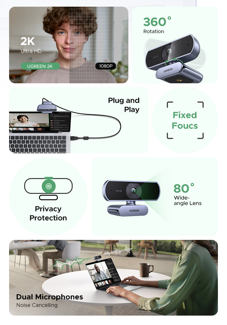 UGREEN Webcam with Microphone Computer USB External Camera 1080P 30FPS ...