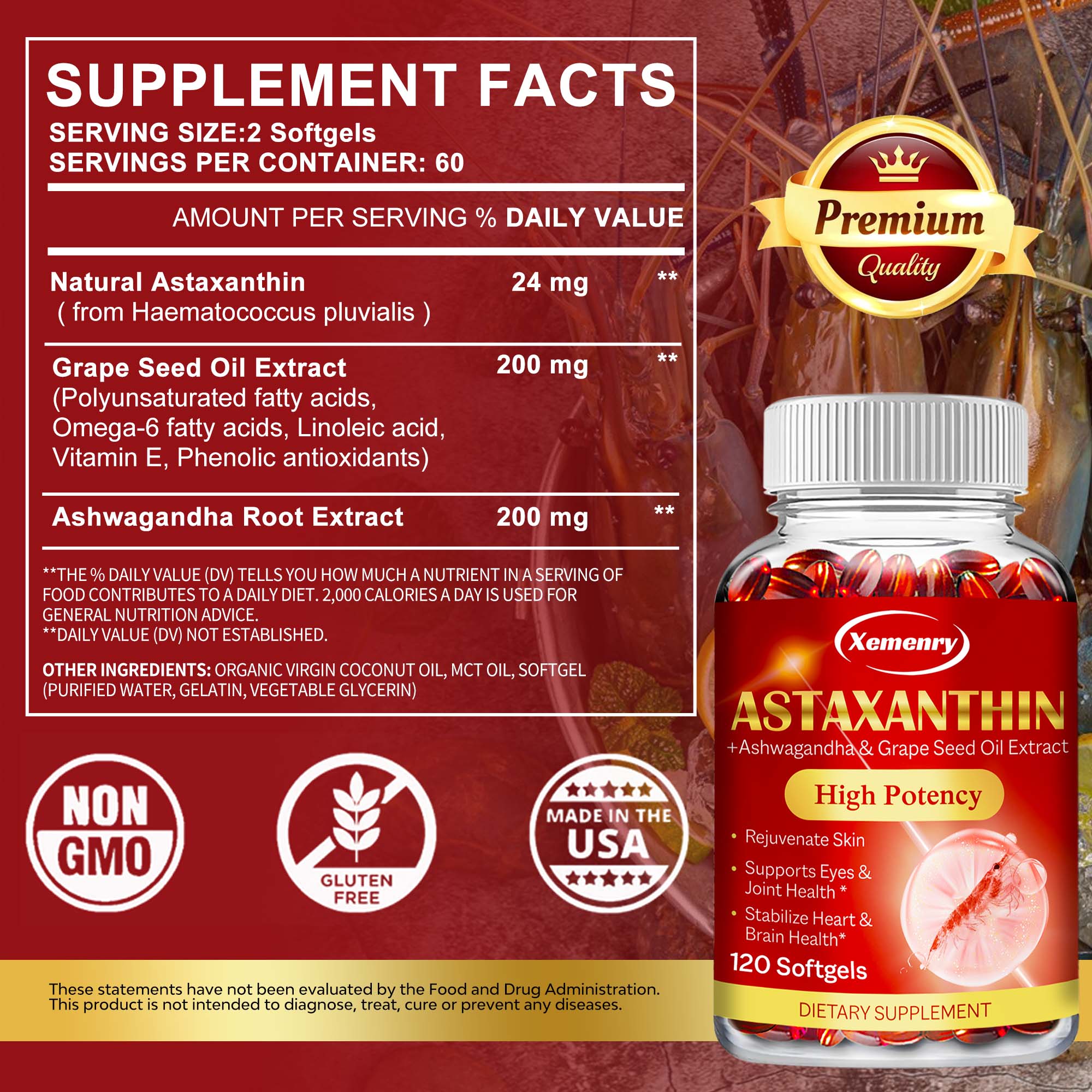 Astaxanthin complex capsules improve cardiovascular health, accelerate metabolism, improve blood ...