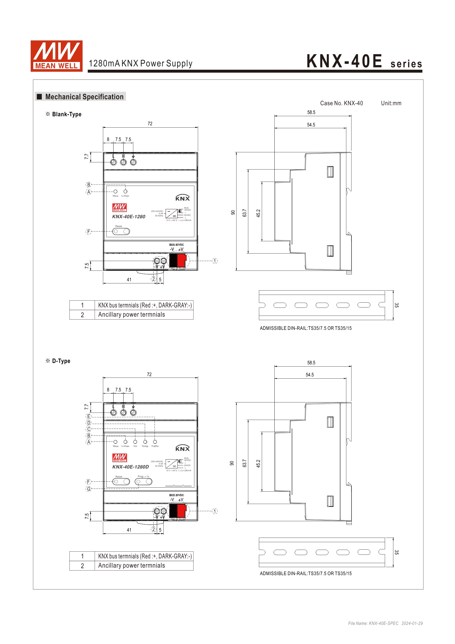 MEAN WELL KNX-40E-1280 KNX-40E-1280D 1280mA KNX Power supply 38.4W with ...