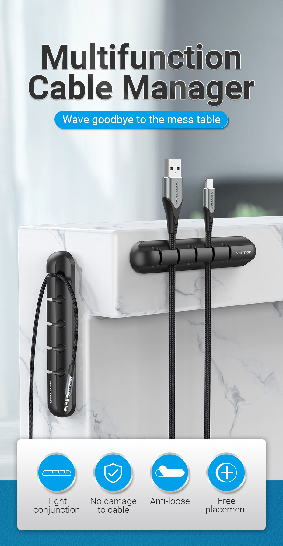 Vention Cable Organizer Silicone Plug Box USB Cable Winder Car ...