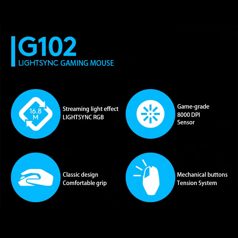 Logitech G102 Light Sync Gaming Mouse with Customizable RGB Lighting, 6 ...