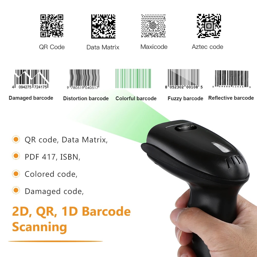 Eyoyo Evnvn-EV-5800 Bluetooth Wireless Barcode Scanner Wall Mountable,1D QR 2D Bar Code Reader ...